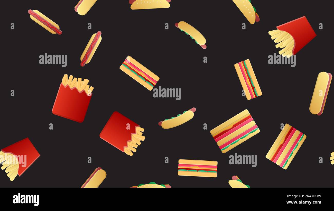 Seamless endless pattern of assorted delicious satisfying hot hot dogs ...