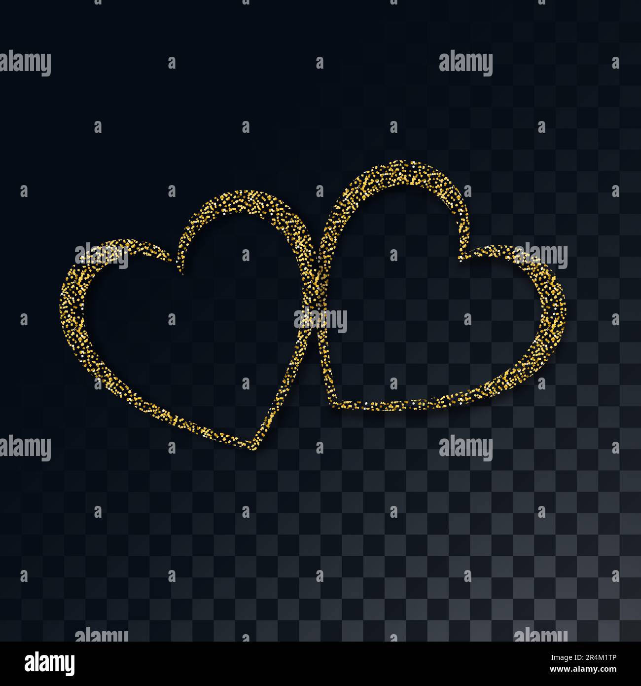 Beautiful two golden shiny festive hearts with glamorous sparkles on a ...