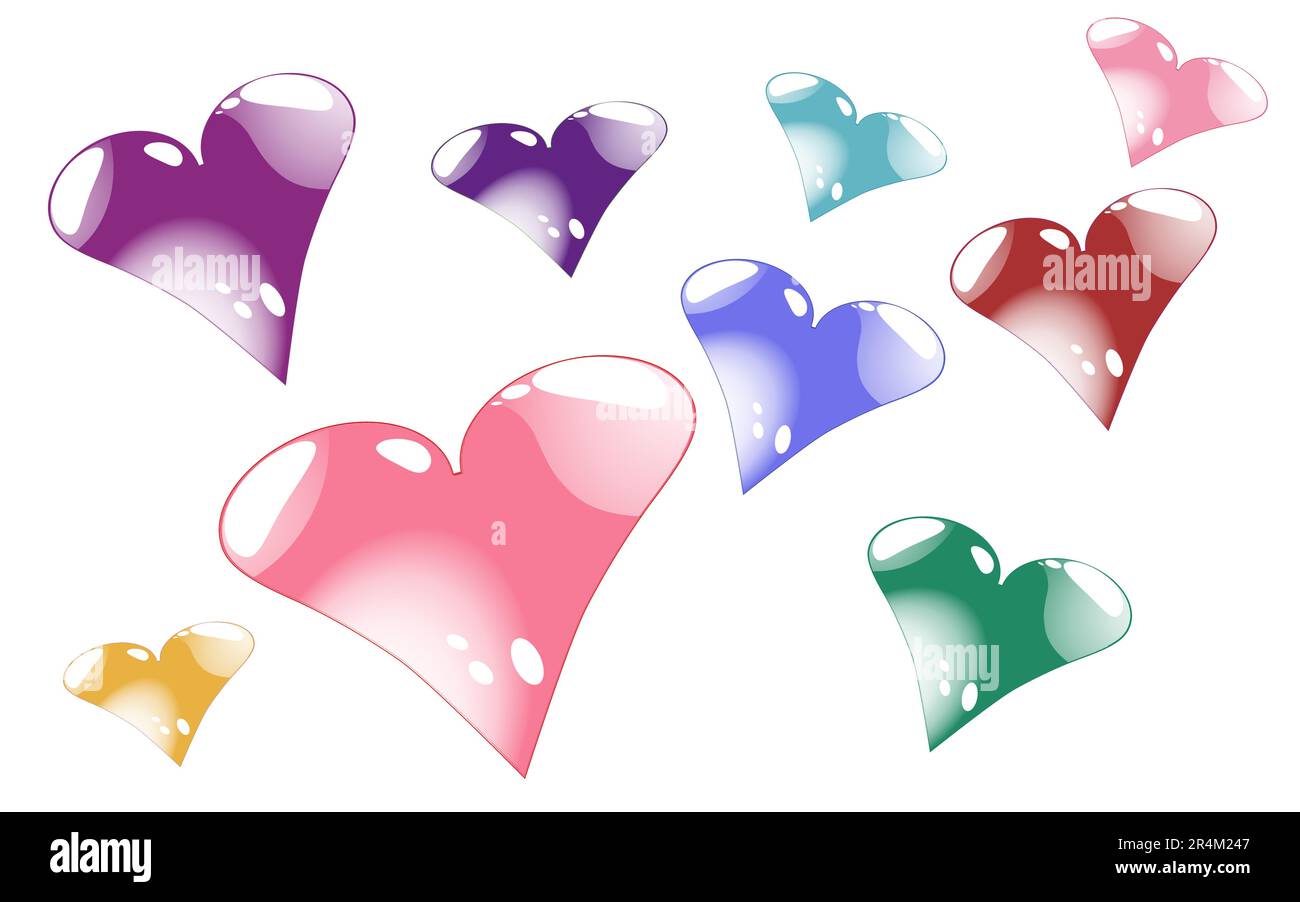 Many multicolored, bright, motley heart with beautiful white highlights ...