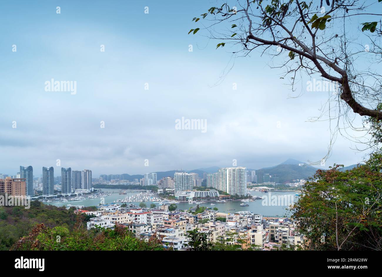 Aerial view of the coastal city of Sanya on China's Hainan Island Stock ...