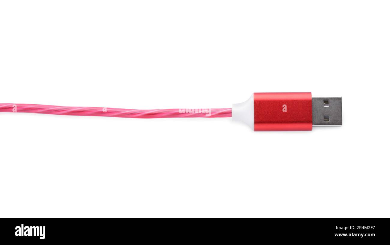 Type A connector of red USB cable isolated on white, top view Stock ...