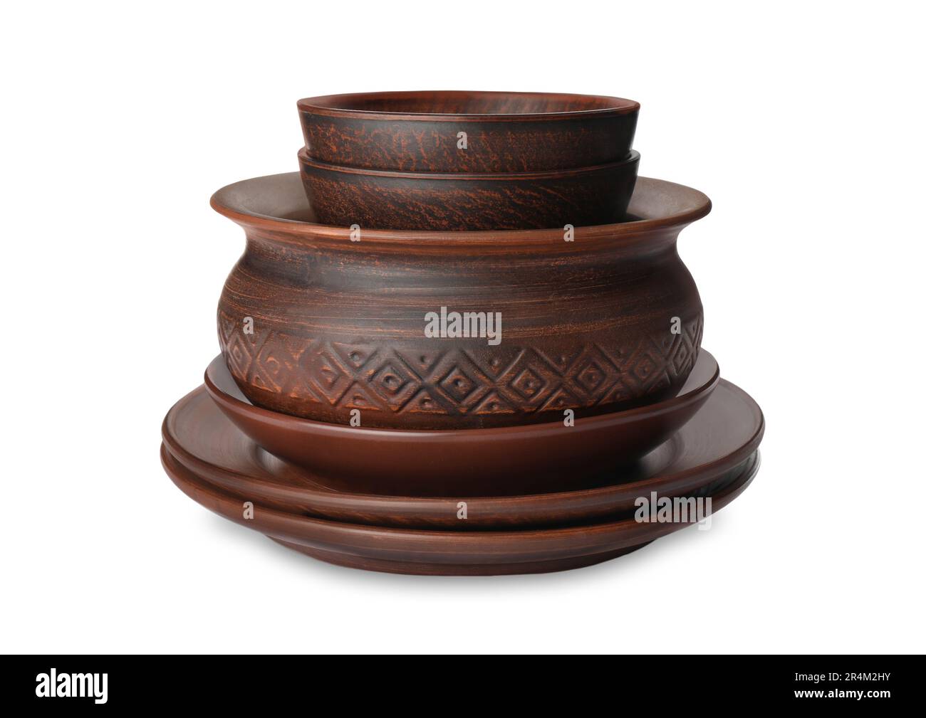 Set of clean crockery isolated on white Stock Photo - Alamy