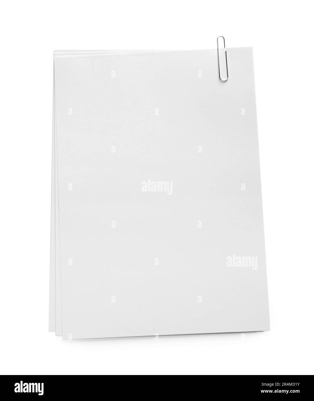 Blank sheets of paper with clip on white background, top view Stock ...