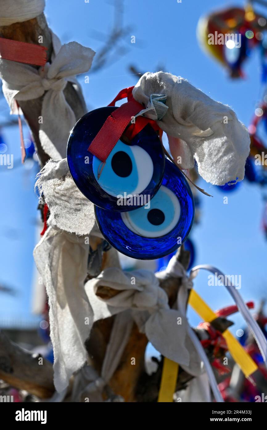 Trash-art installation: a tree covered in trash dropped by tourists ...