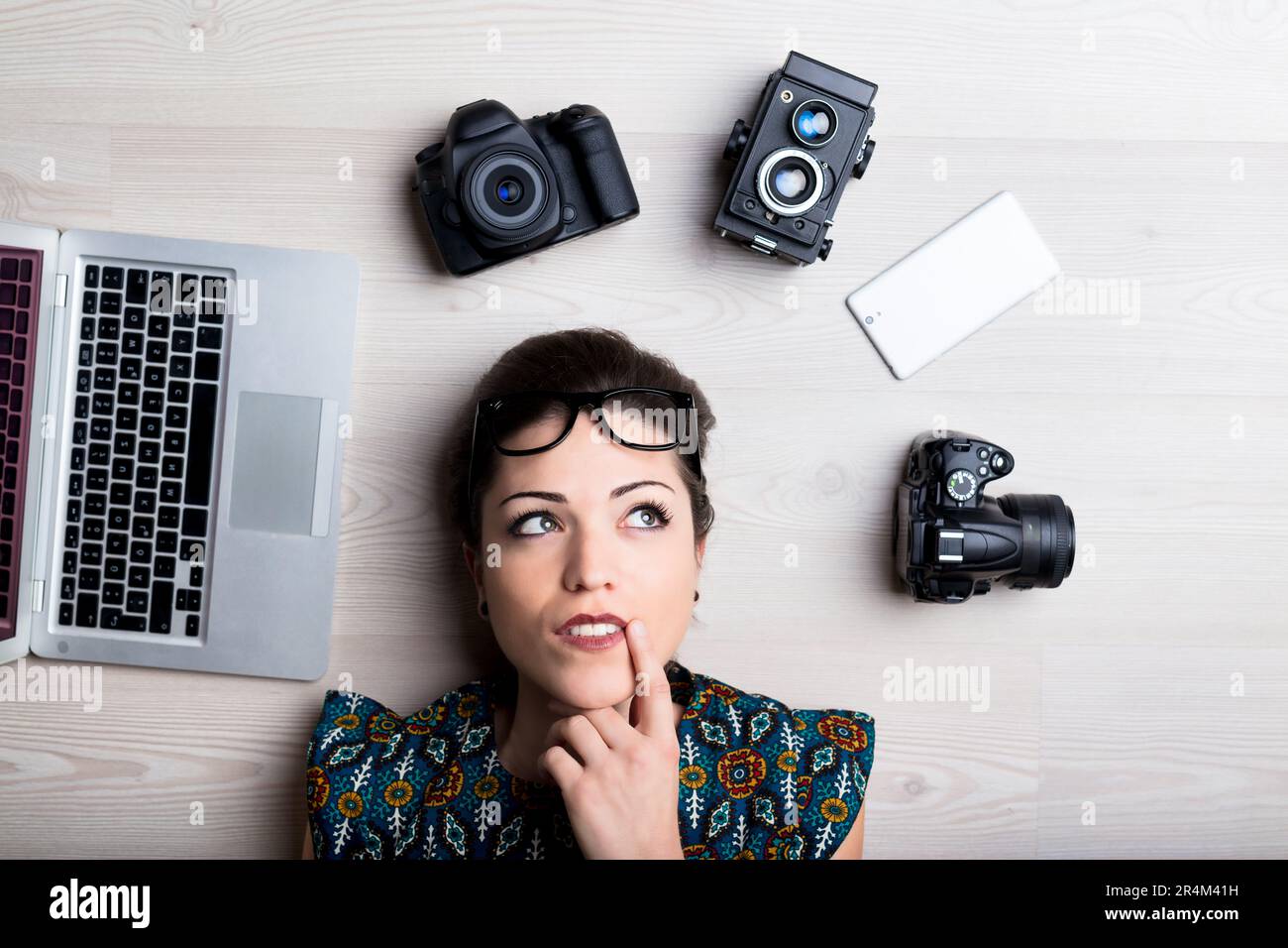 Concept of ideation, creativity in graphics, images. Overhead shot of ...