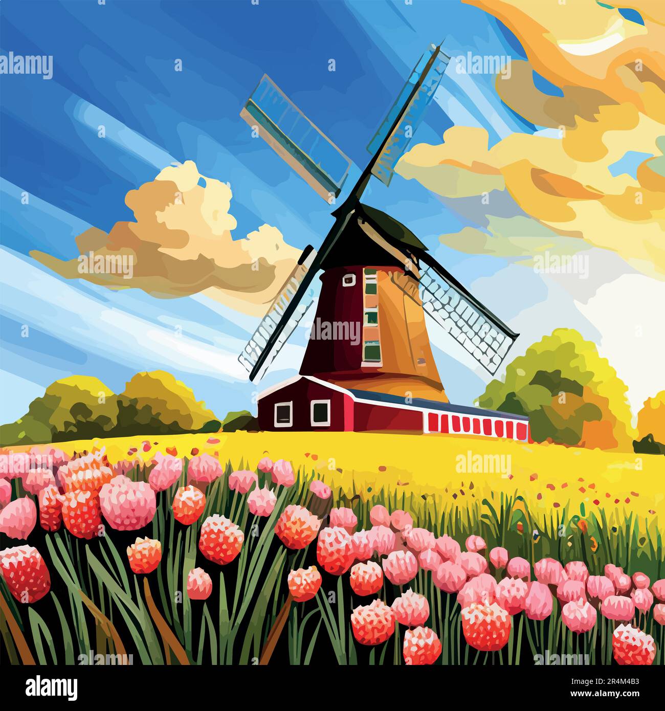 Dutch landscape painting Stock Vector Images - Alamy