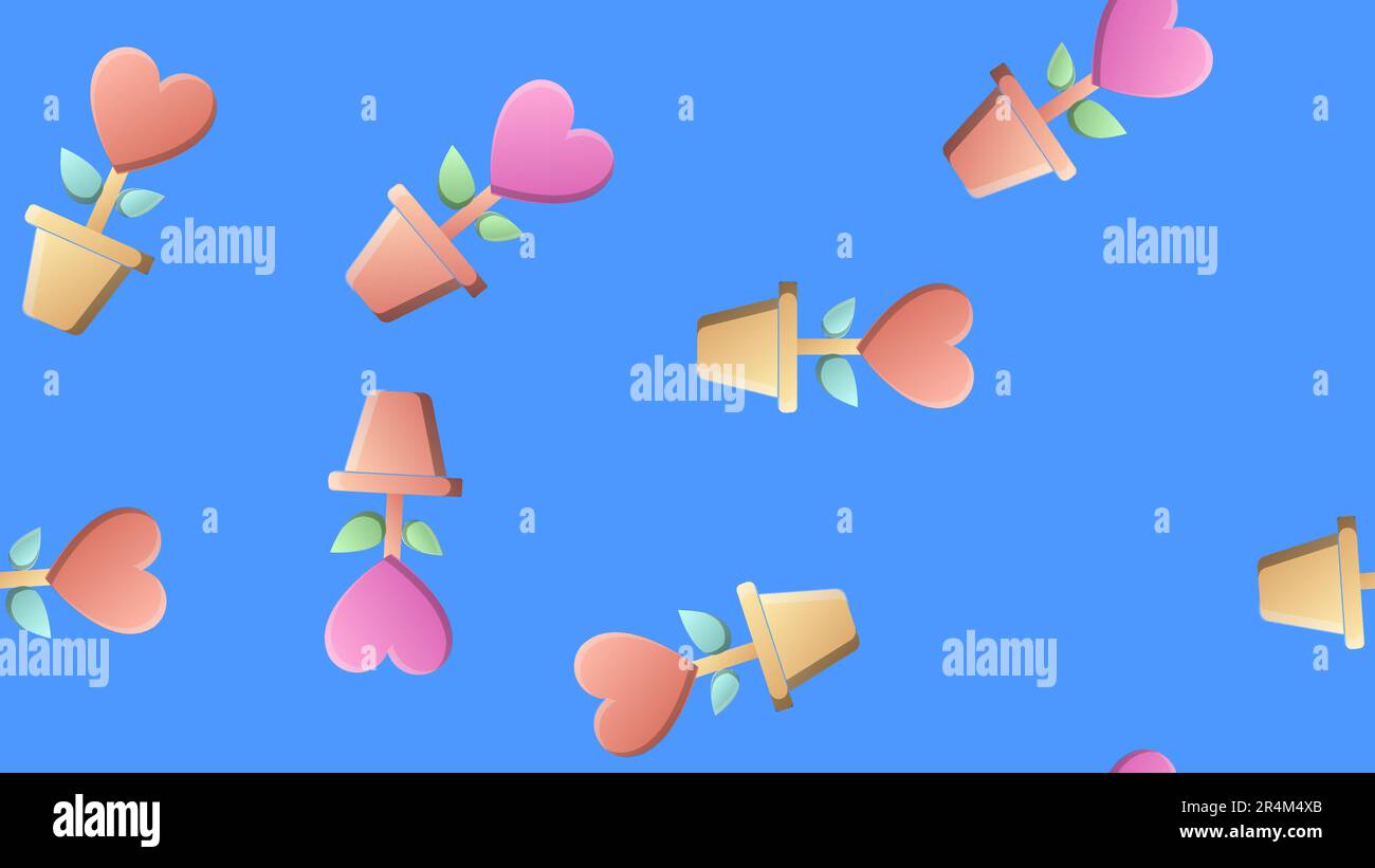 Endless seamless pattern of beautiful festive love flowers in pots with ...