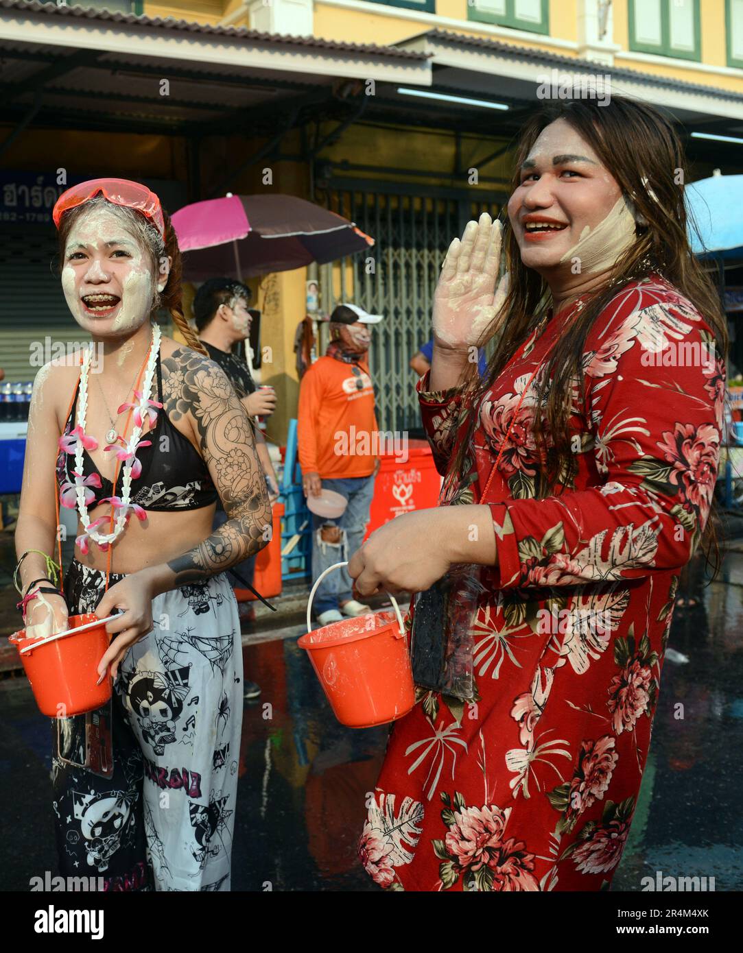 Songkran water splashing celebrations on Tanao Road by Khaosan Road in ...