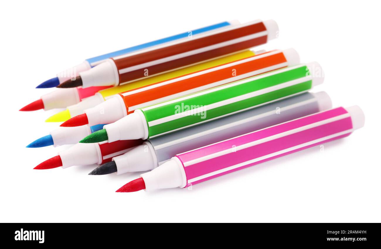 Many bright colorful markers isolated on white Stock Photo - Alamy