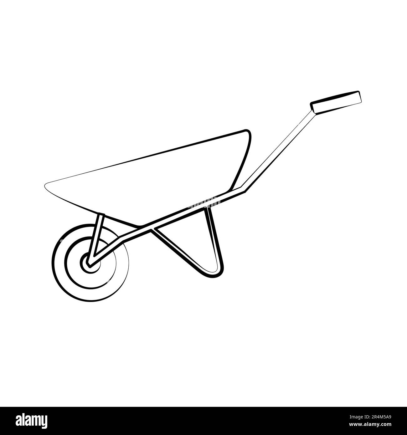 Construction black-and-white icon of a manual one-wheeled trolley with ...