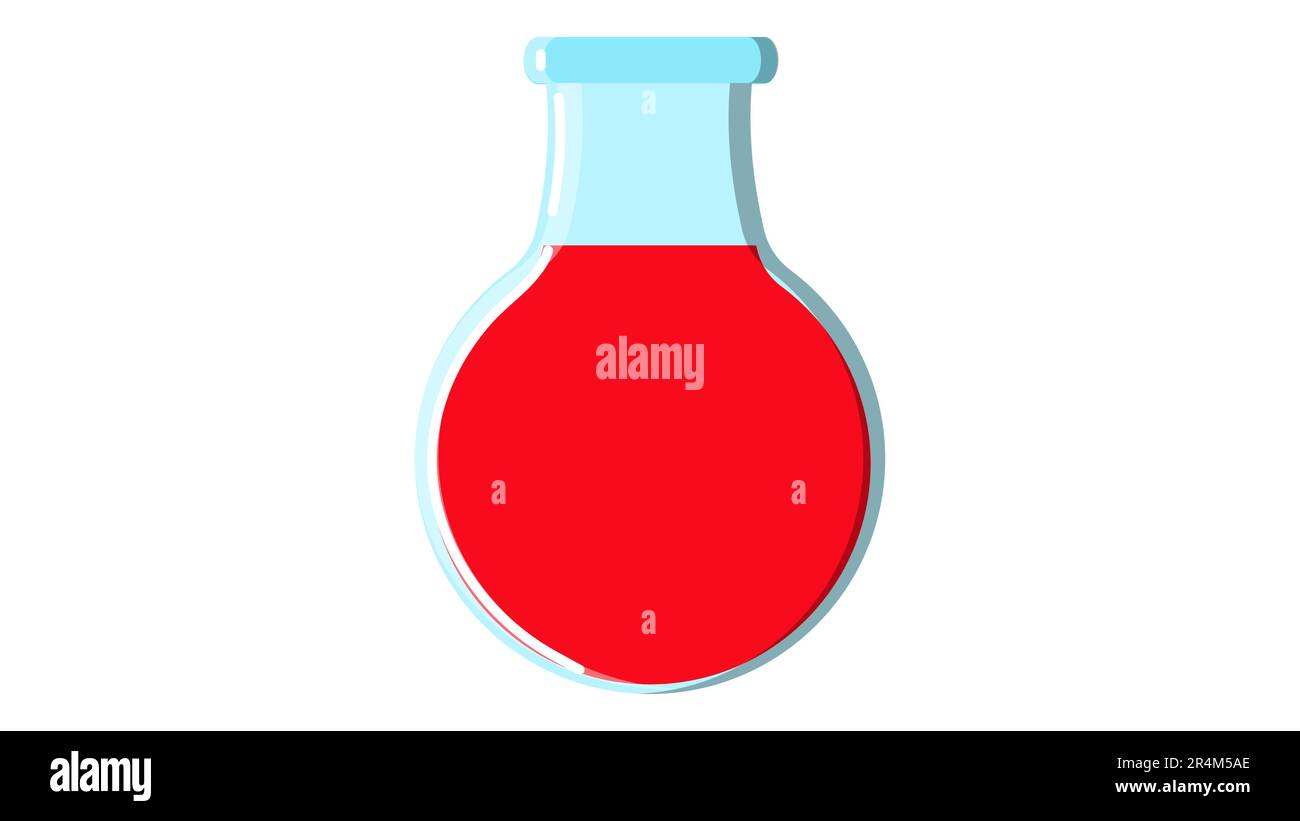 Beautiful medical red round glass chemical flask test tube with liquid ...