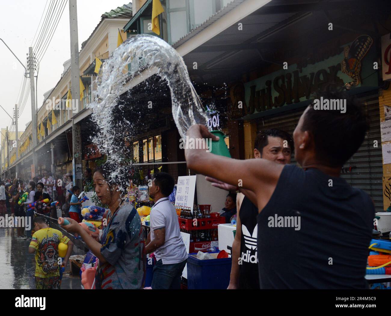 Songkran water splashing celebrations on Tanao Road by Khaosan Road in ...