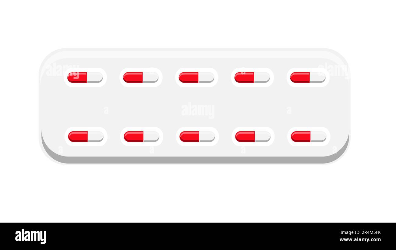 Beautiful medical red and white plates with two-color pills capsules ...