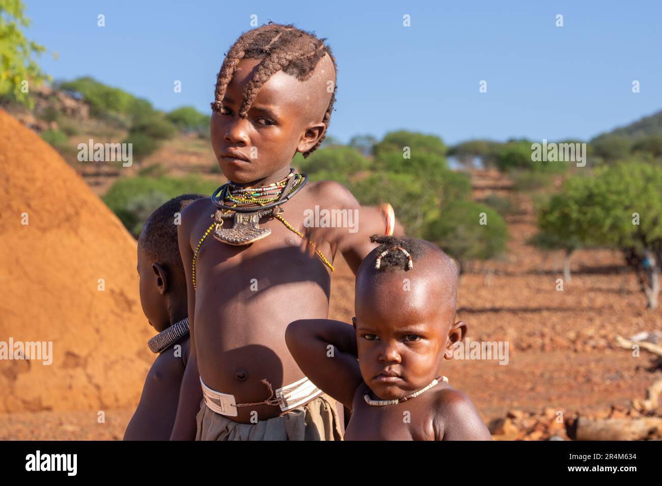 Himba children in a Himba village, Kaokoveld, Namibia, Africa Stock ...
