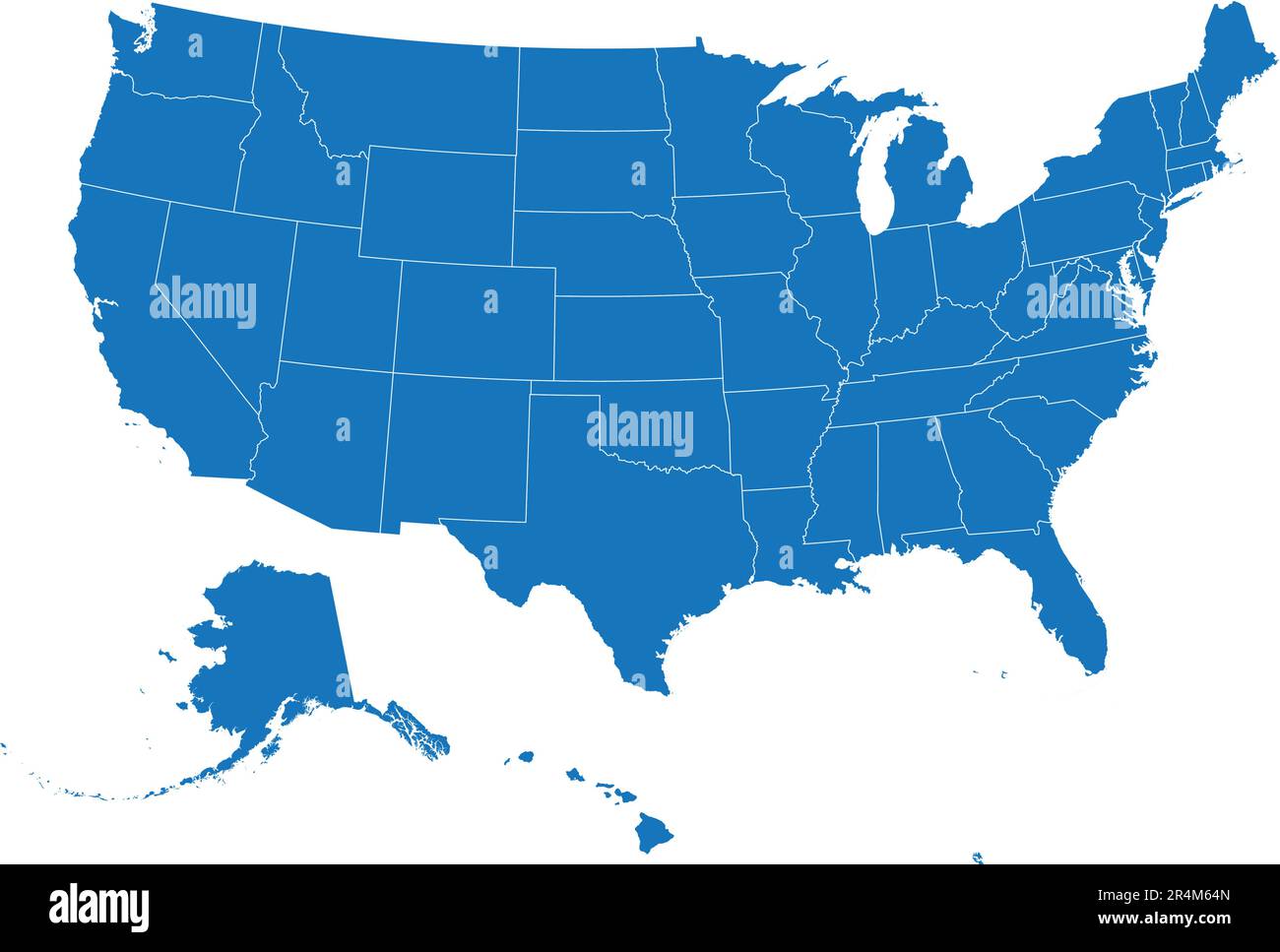 BLUE CMYK color map of USA with federal states borders Stock Vector ...