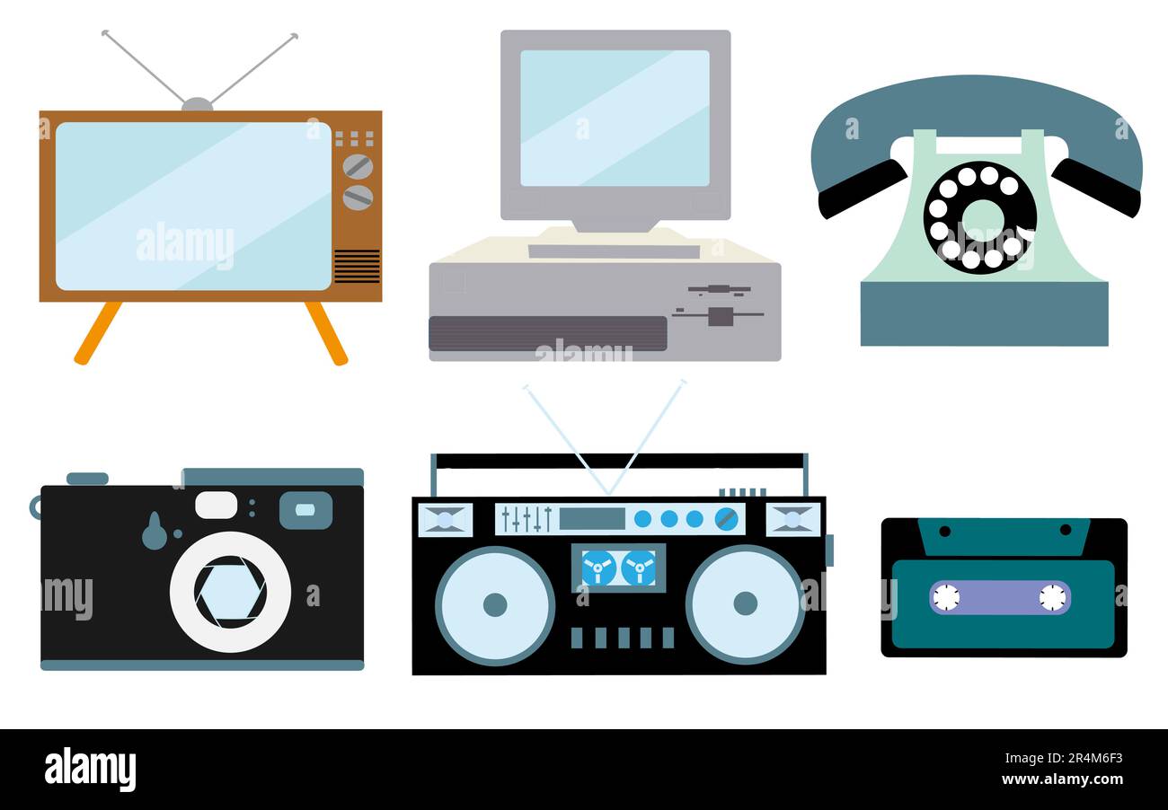 A set of retro electronics, technology. Old, vintage, retro, hipster ...