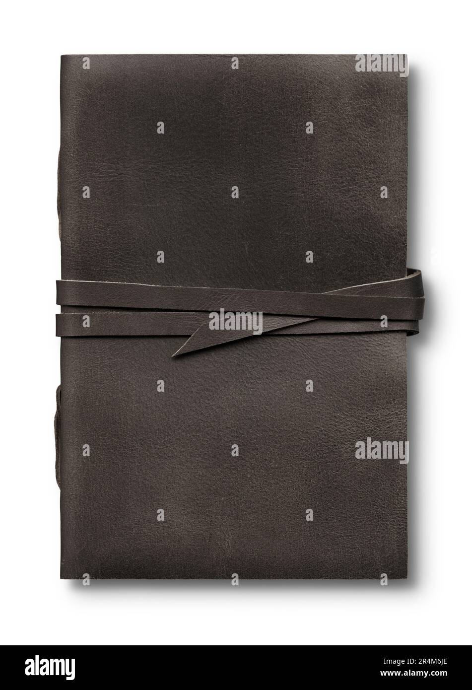 Old worn black leather notebook isolated on white background, closed ...