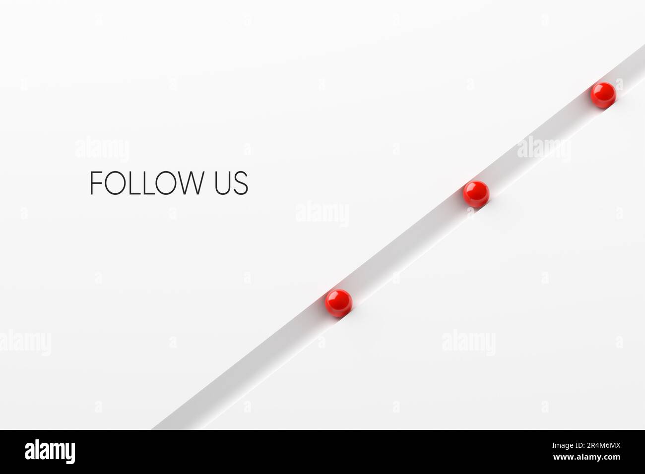 The message follow us with red spheres moving in a row on white ...
