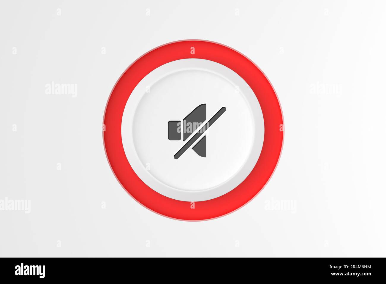 Push button with sound off or mute volume icon on white background. Top ...