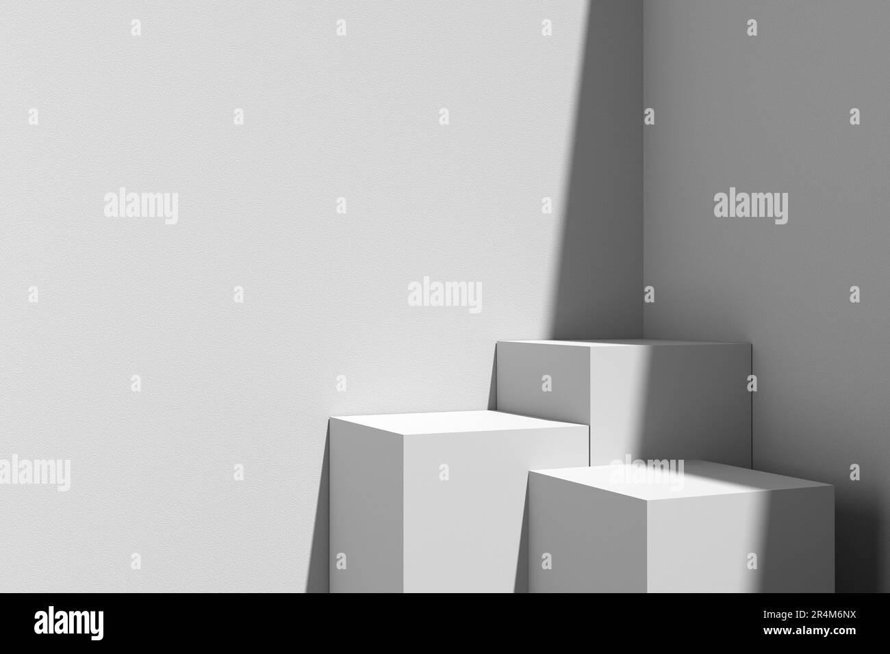 Three gray colored square cube shaped podiums and wall with summer ...