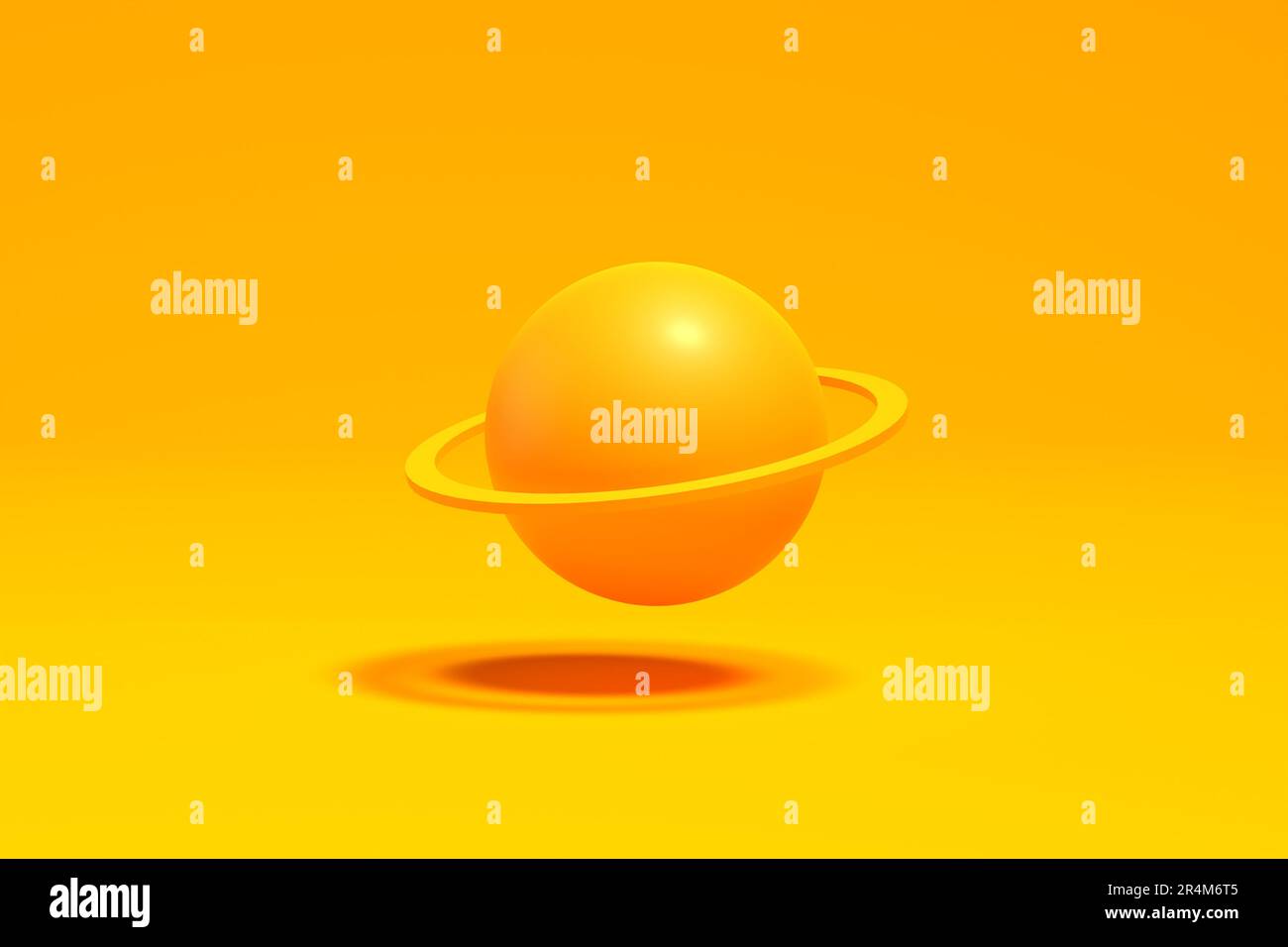 Abstract yellow geometric sphere levitating with an orbit. Planet ...