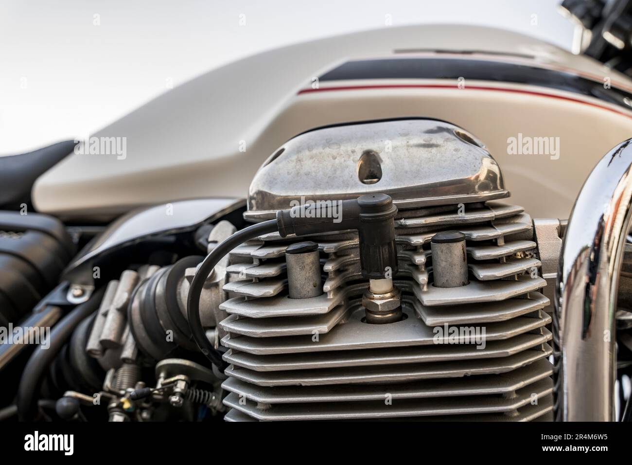 The engine of a classic motorcycle. side view. motor, cylinders Stock ...