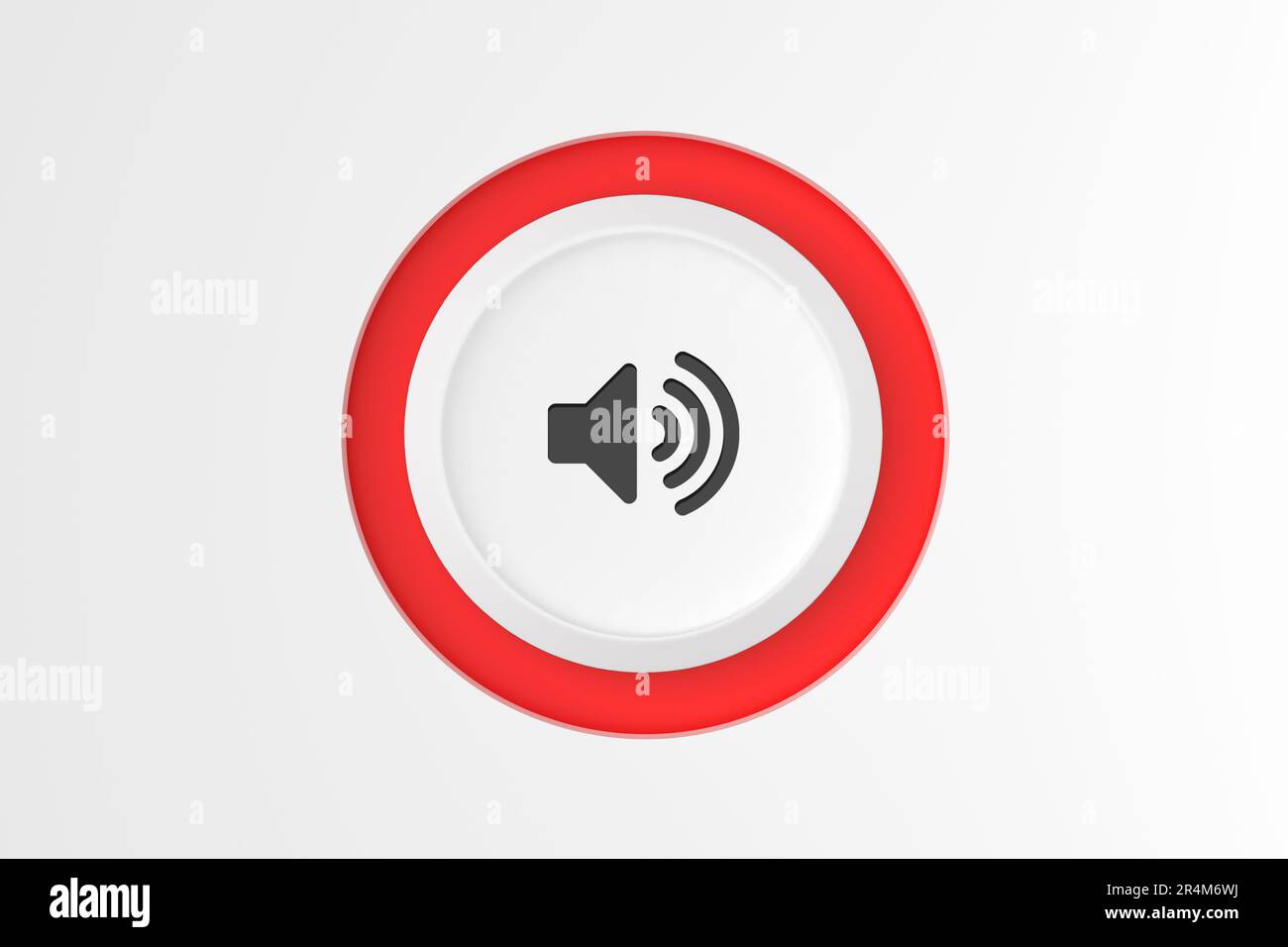 Push button with volume icon on white background. Top view. 3D render ...