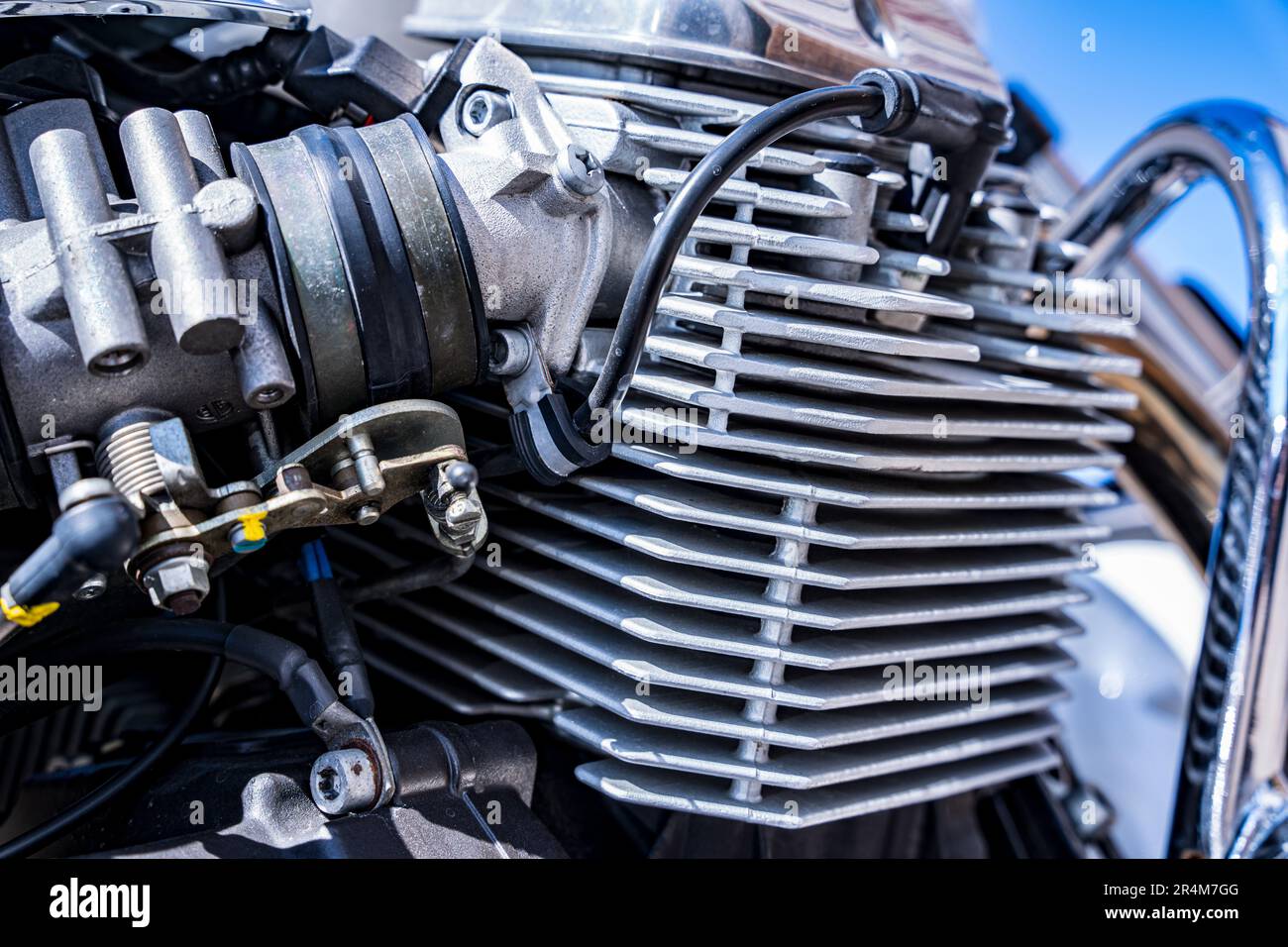 The engine of a classic motorcycle. side view. motor, cylinders Stock ...