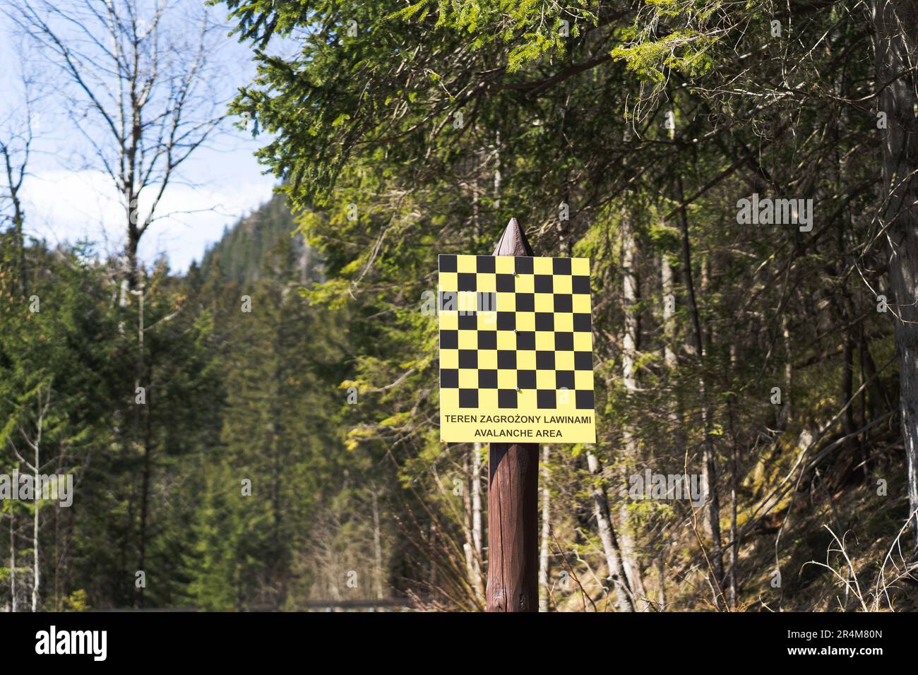 Danger - Avalanche area warning sign in Tatra mountains Stock Photo - Alamy