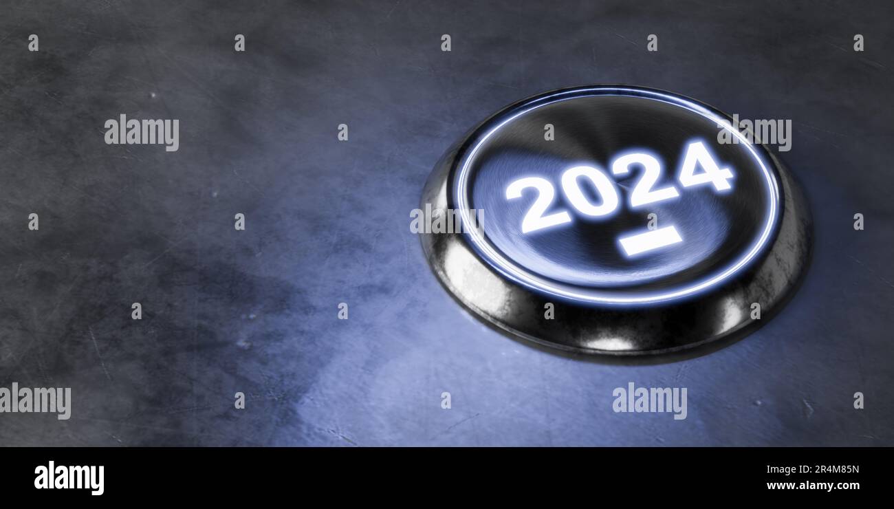 start button 2024. push button with text 2024 on dark background ...