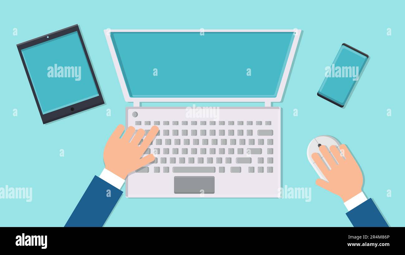 Vector illustration workplace desk of a man businessman with modern ...