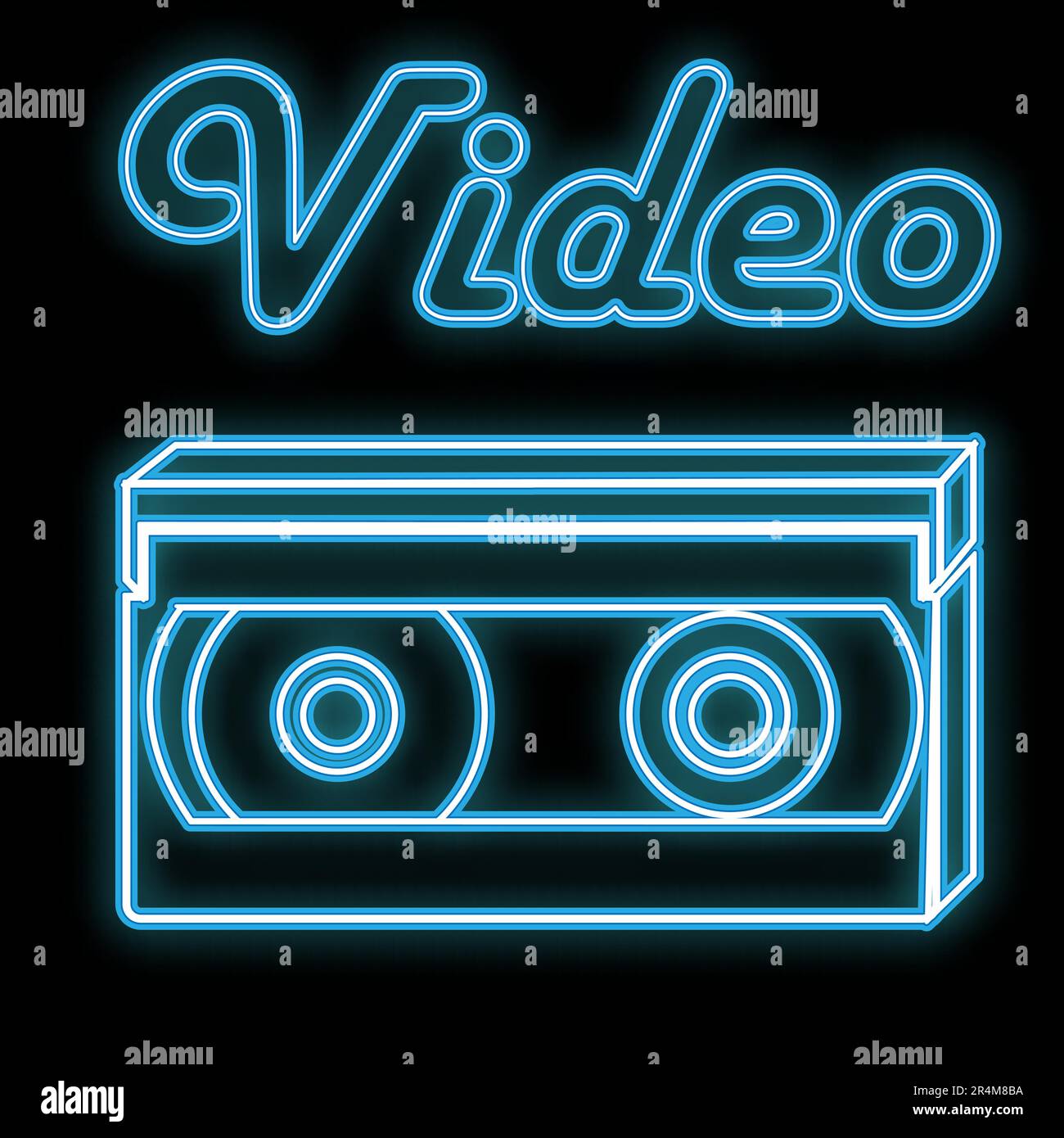 Beautiful blue bright glowing abstract neon sign of old retro vintage ...