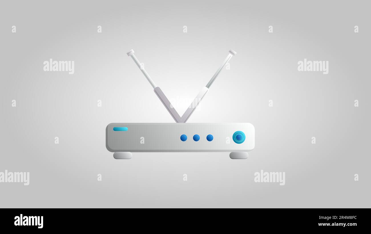 White modern powerful new internet modem router with wi-fi and antenna on a white background ...