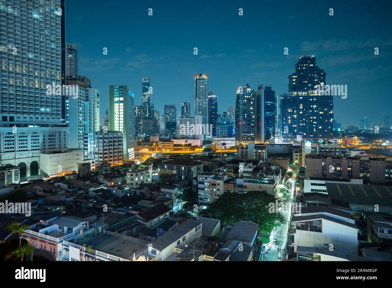 Bangkok city night view, Aerial view Bangkok city downtown skyline of ...