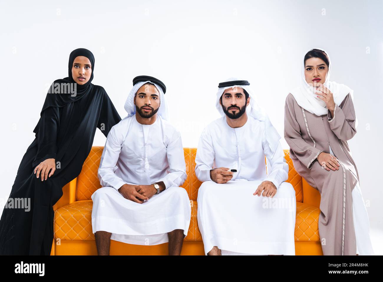 Beautiful arab middle-eastern happy group of friends wearing ...