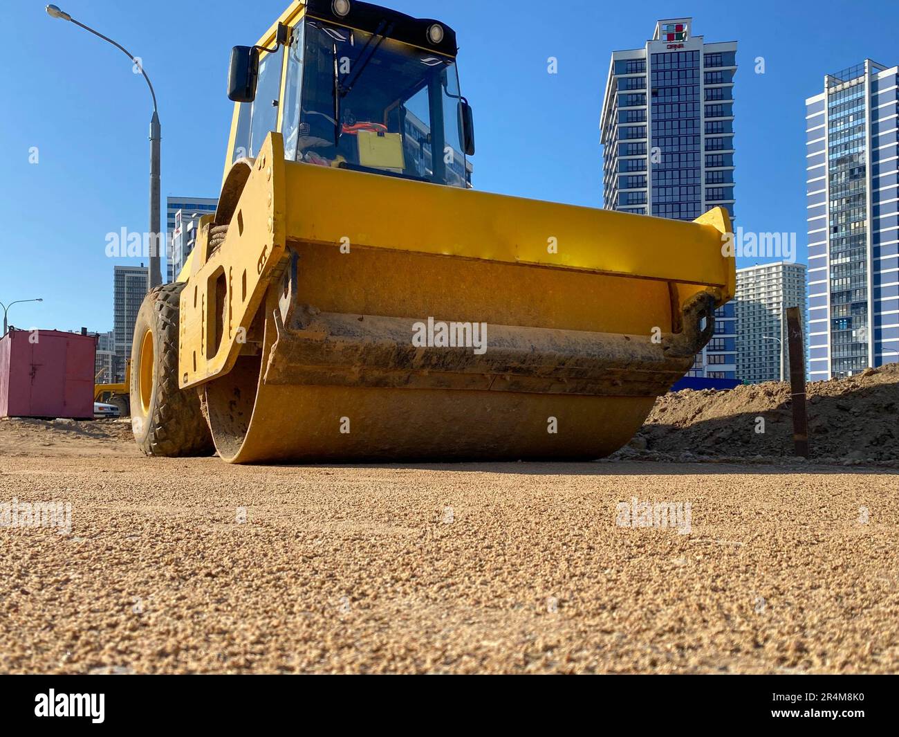 Construction site is laying new asphalt road pavement,road construction ...