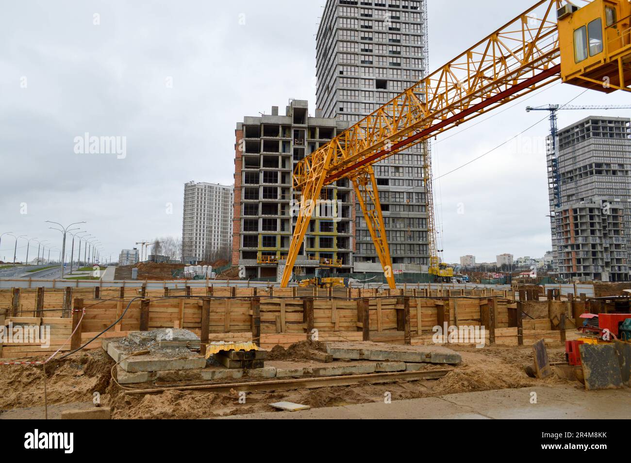 A large modern construction site in the construction of buildings and ...