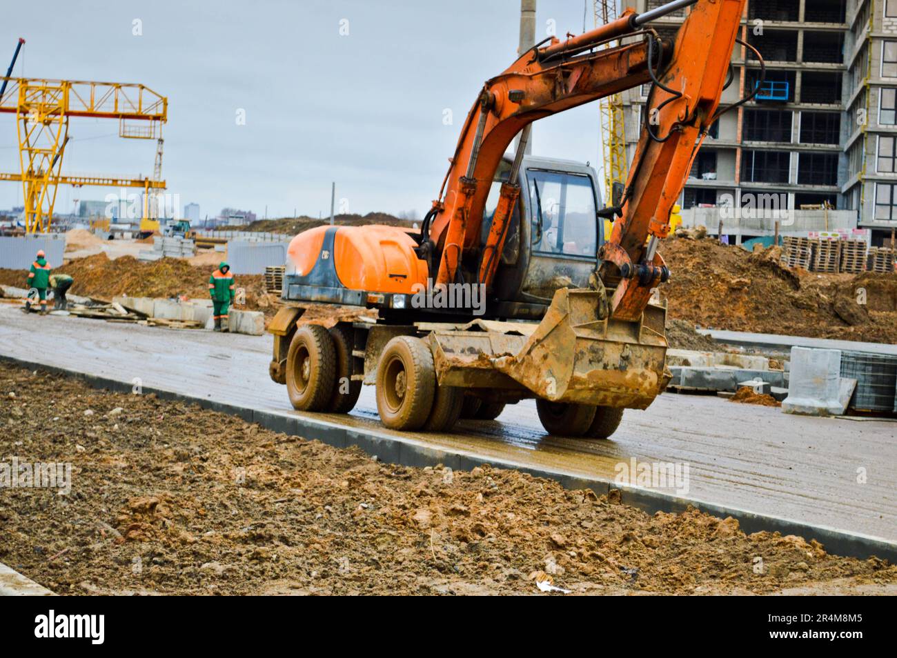 Big bright yellow powerful industrial heavy excavator tractor ...