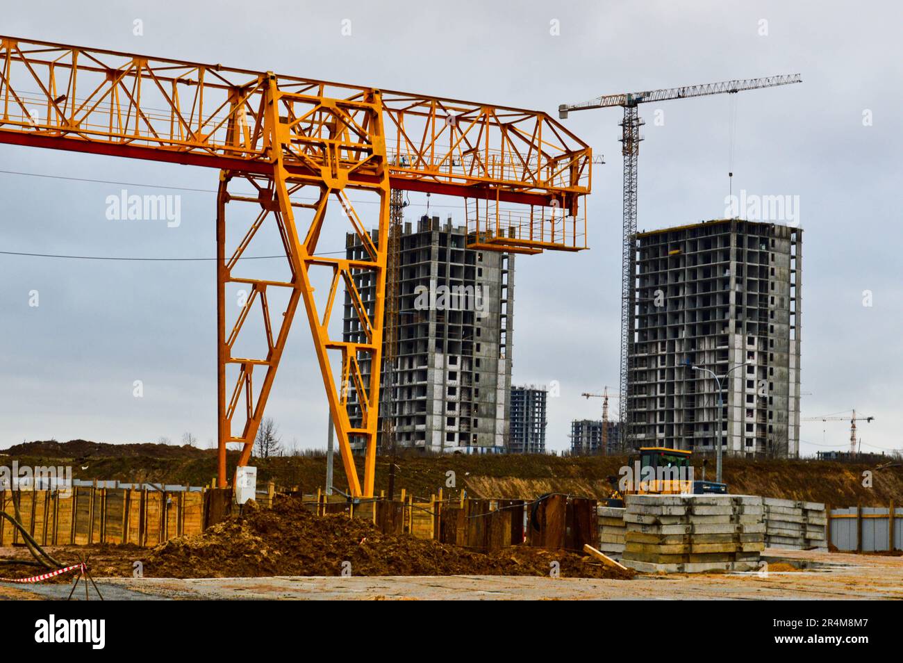 A large modern construction site in the construction of buildings and ...