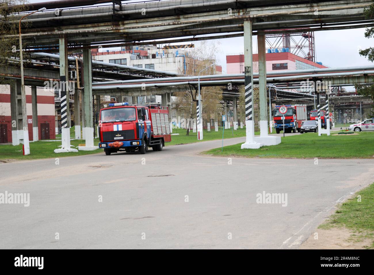 A large red fire-fighting rescue vehicle, a fire extinguishing truck ...