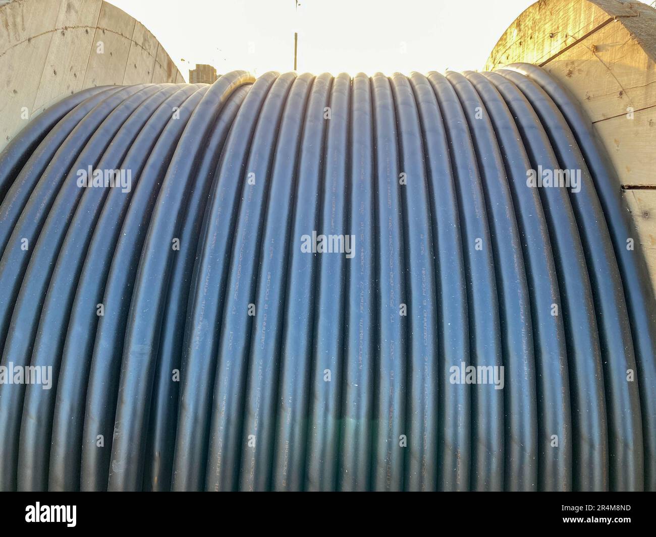 Concept of electricity supply for construction projects. Several wooden ...