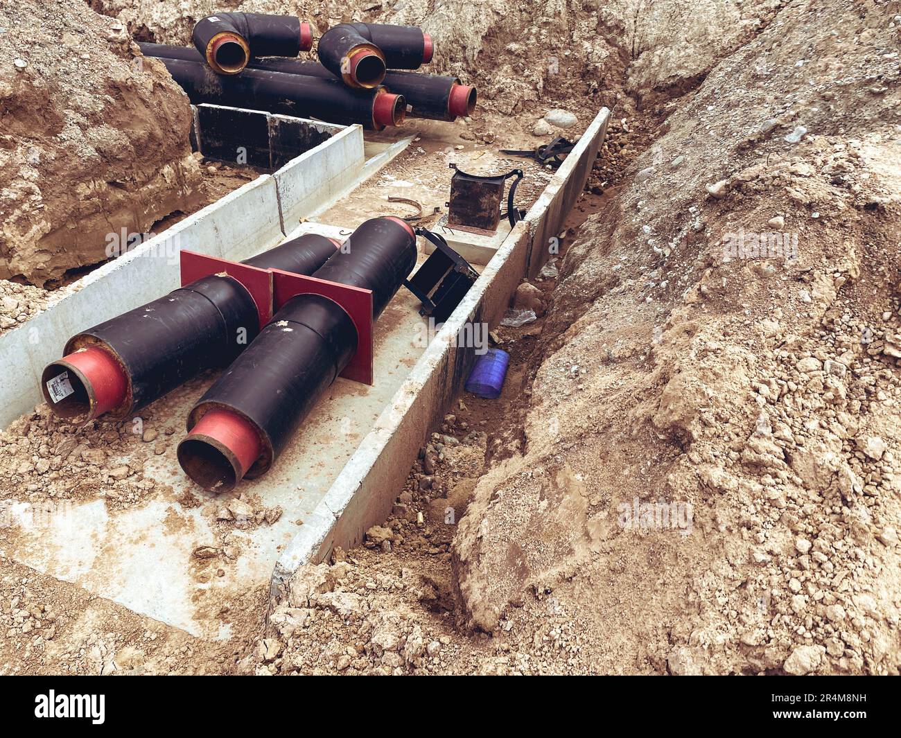 construction of a new neighborhood. laying communications, pipes on the ...