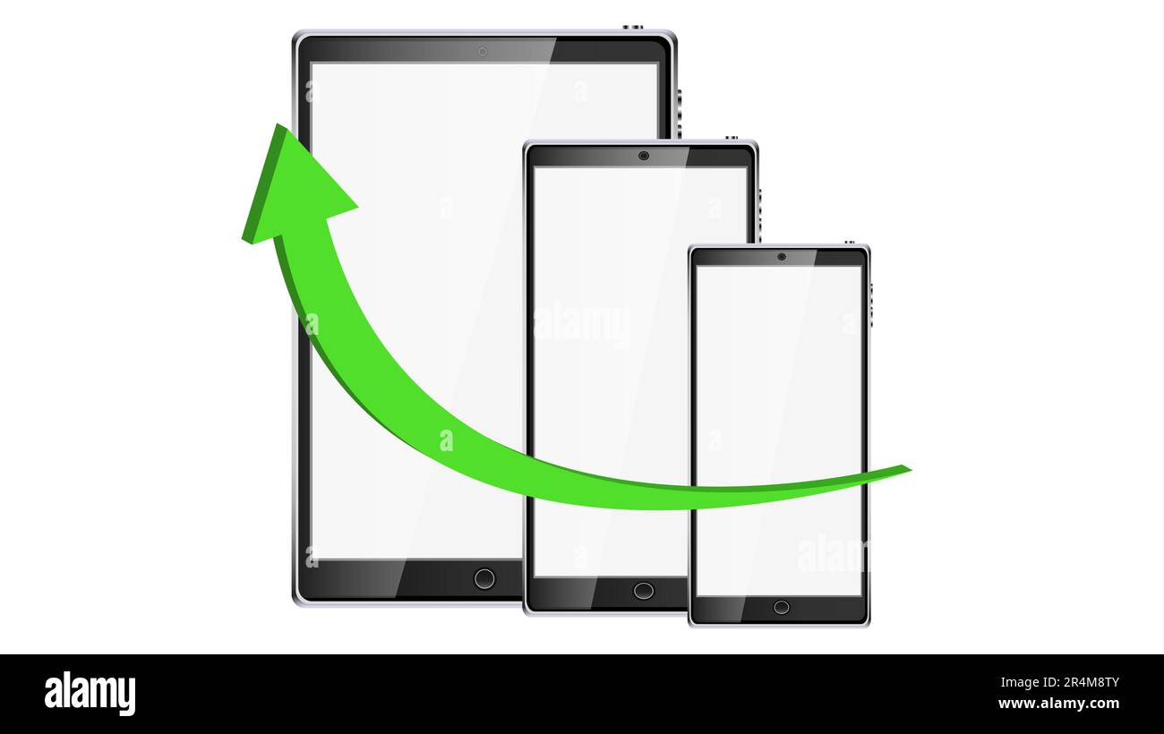 The graph is growing up in the form of a green volume arrow on the ...