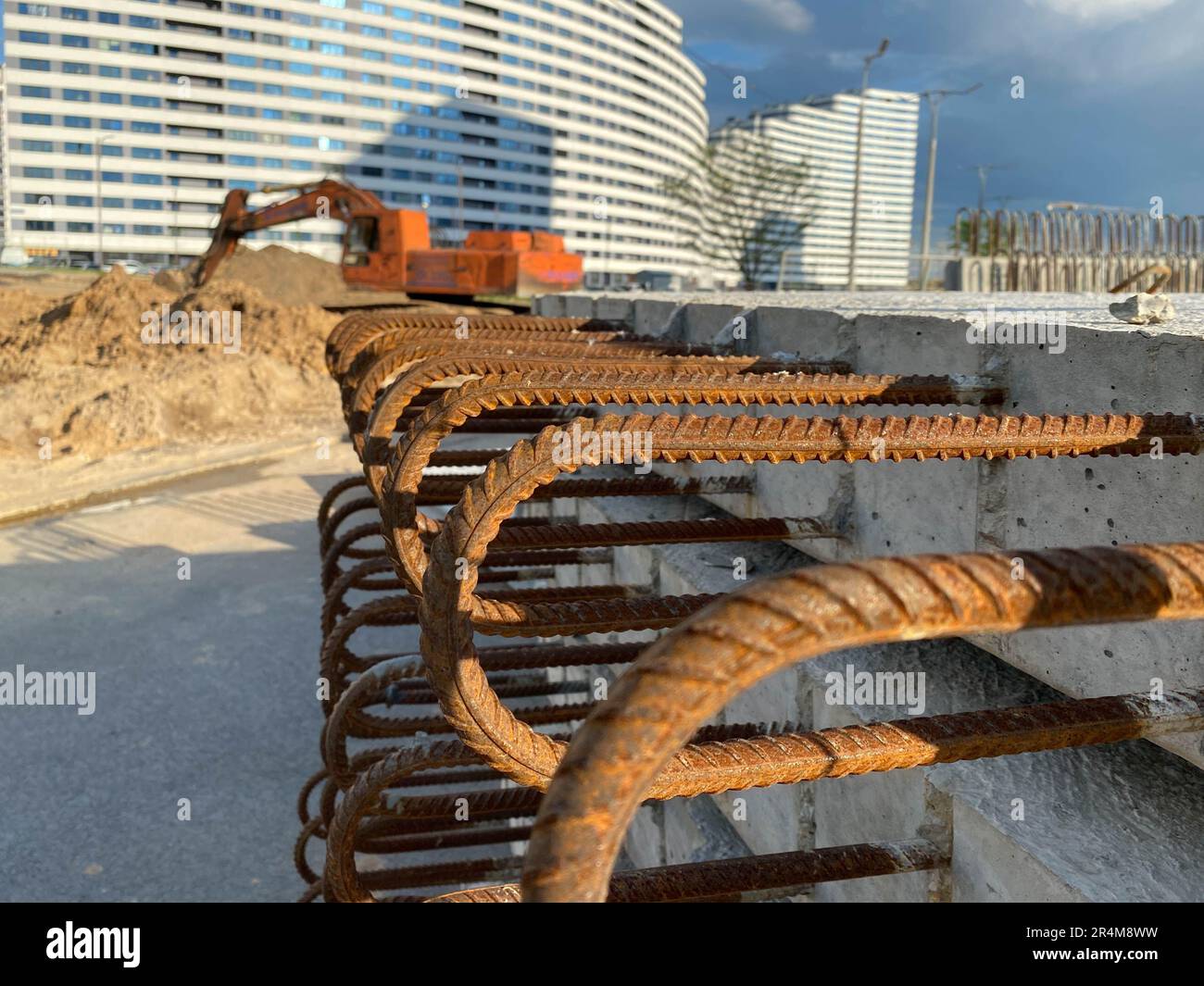 Iron metal rusty reinforcement in concrete and industrial reinforced ...