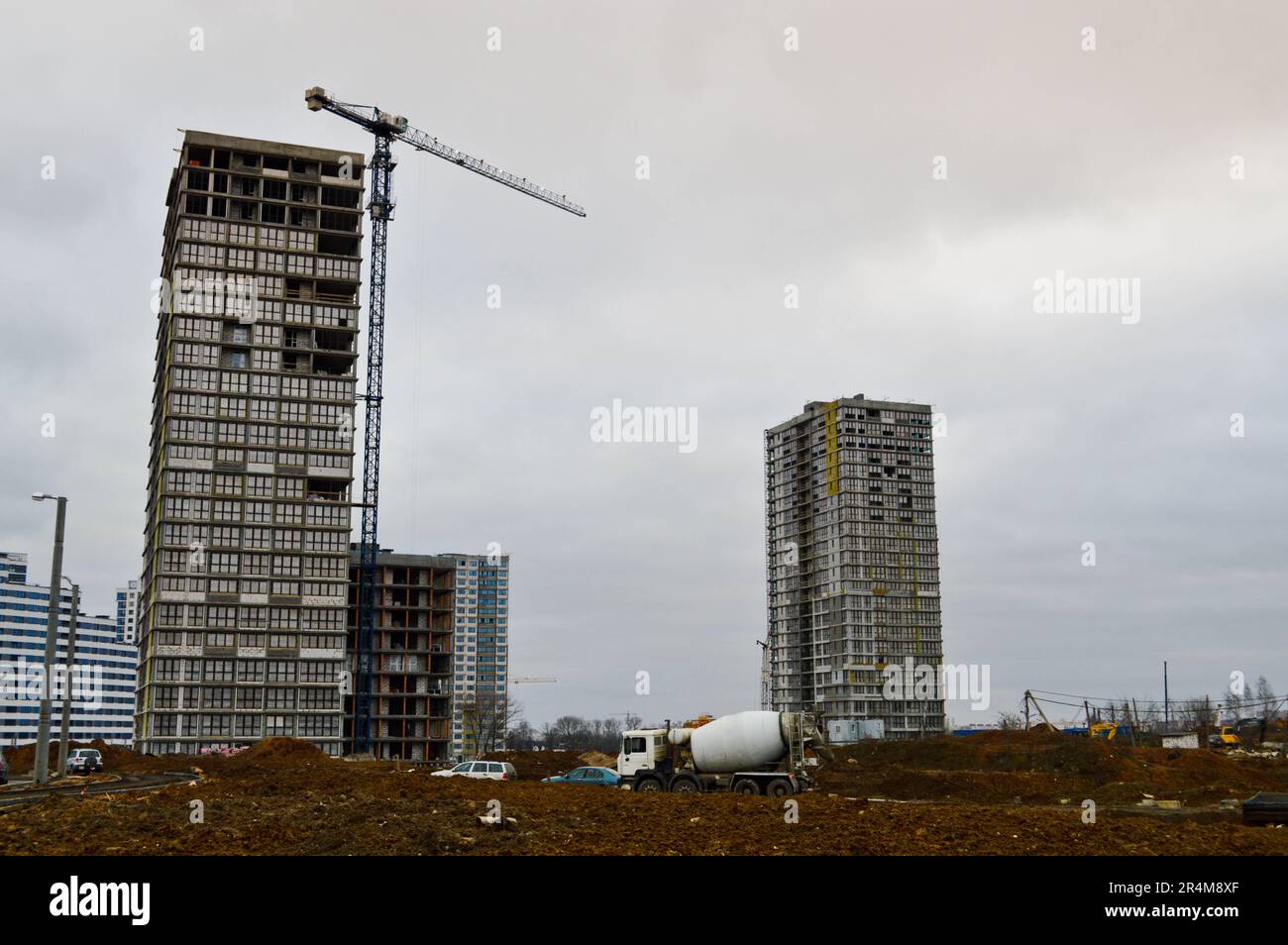 Construction of large modern monolithic frame houses, buildings using ...