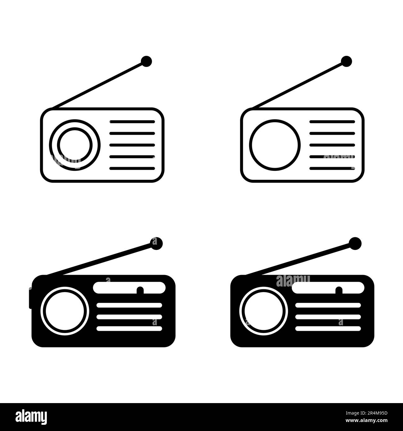 Set of Retro radio station icon, flat isolated music sound media button ...