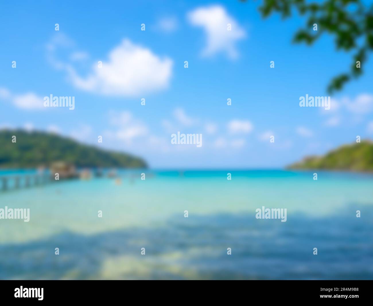 Blurred seascape view background, blurry blue sea water and wave surf ...