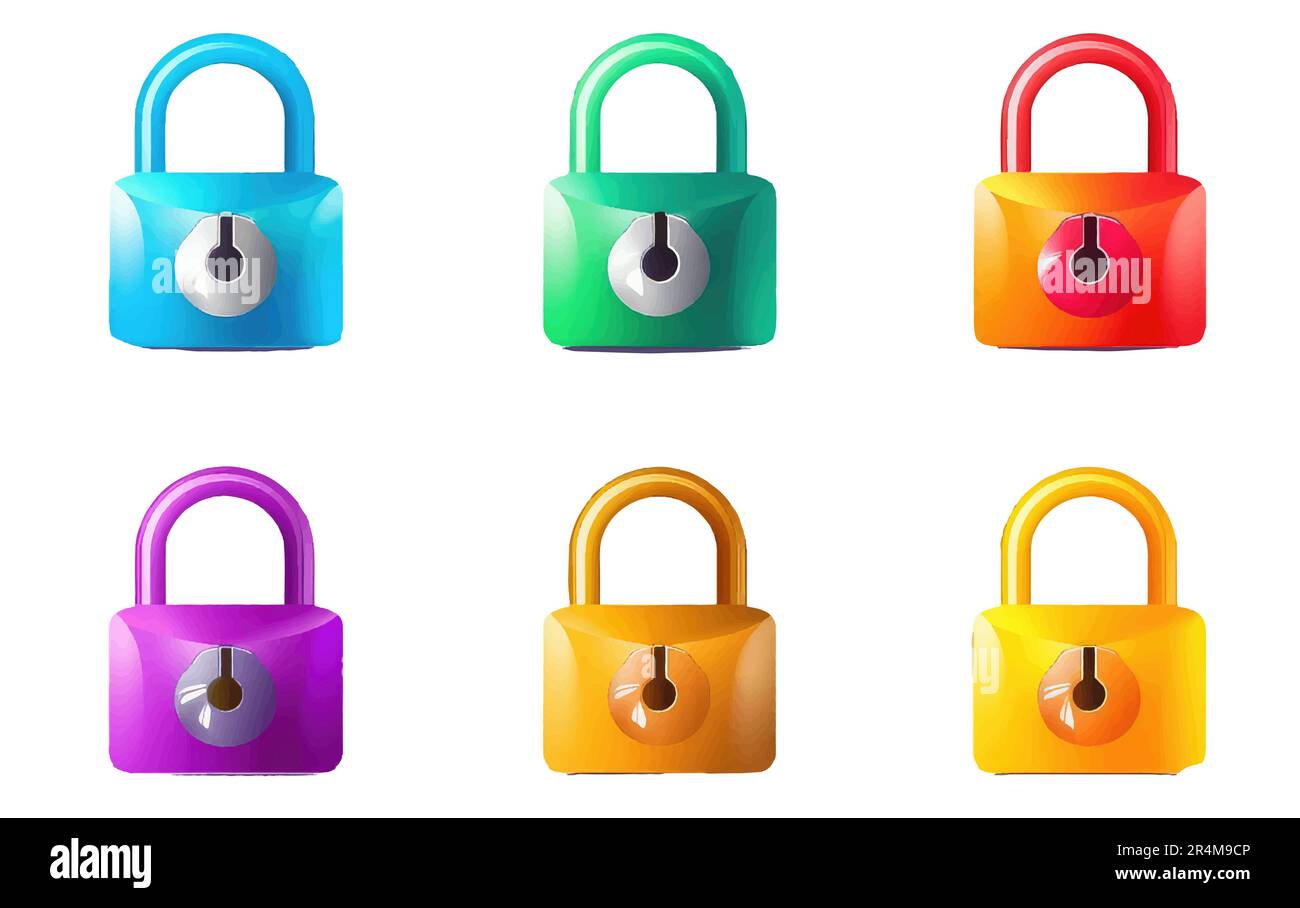 ui set vector illustration of colorful closed lock isolated on white ...
