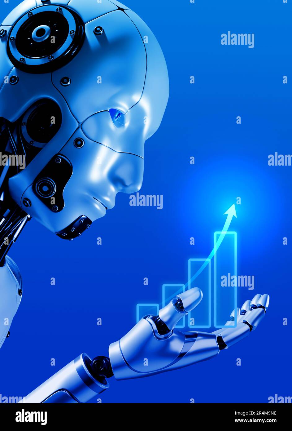 Robot portraits holding business growth graph, shining hologram glowing ...