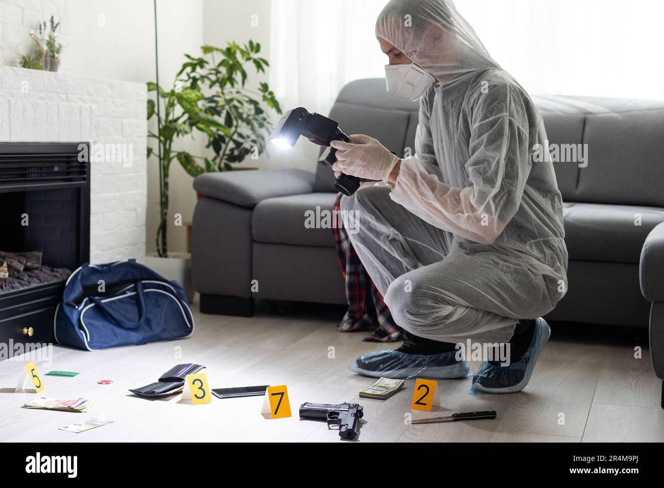 Crime scene investigation - collecting of odor traces by technician ...